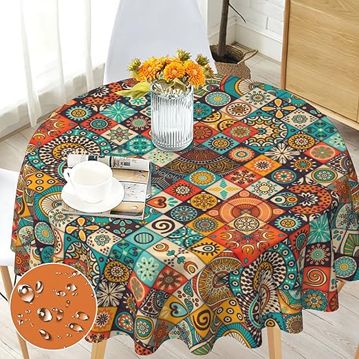 Amazon.com: Boho Round Tablecloth 60 inch, Bohemian Circle Table Cloth ...