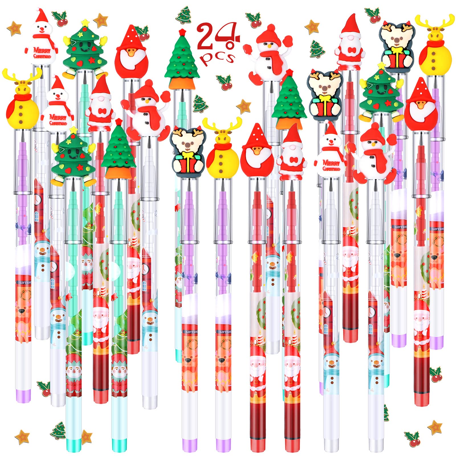 Amazon.com : Teling 24 Pcs Christmas Stackable Pencils Bulk Multi Point ...