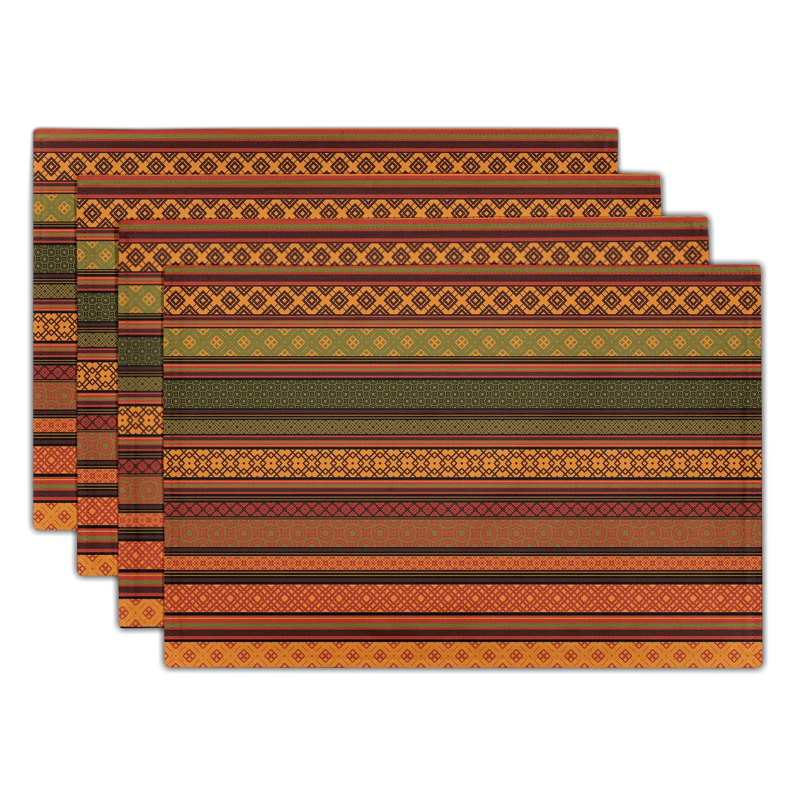 Amazon.com: Bobo Orange Rust Green Striped Placemats for Dining Table ...