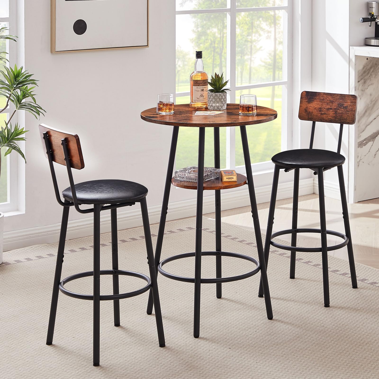 Amazon.com - Recaceik 3 Piece Pub Dining Set, Modern Round bar Table ...