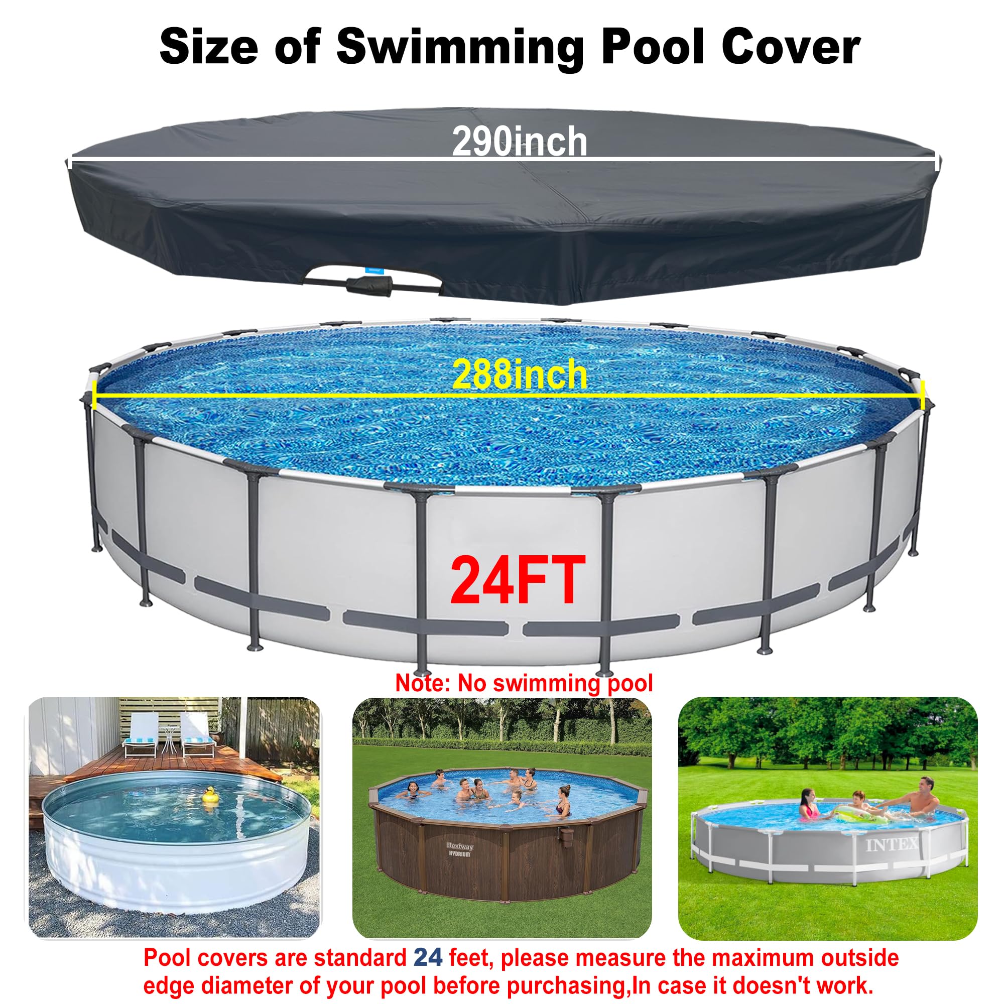 24 Ft Pool Cover with Automatic Drain Above Ground Pool Cover, Easy ...