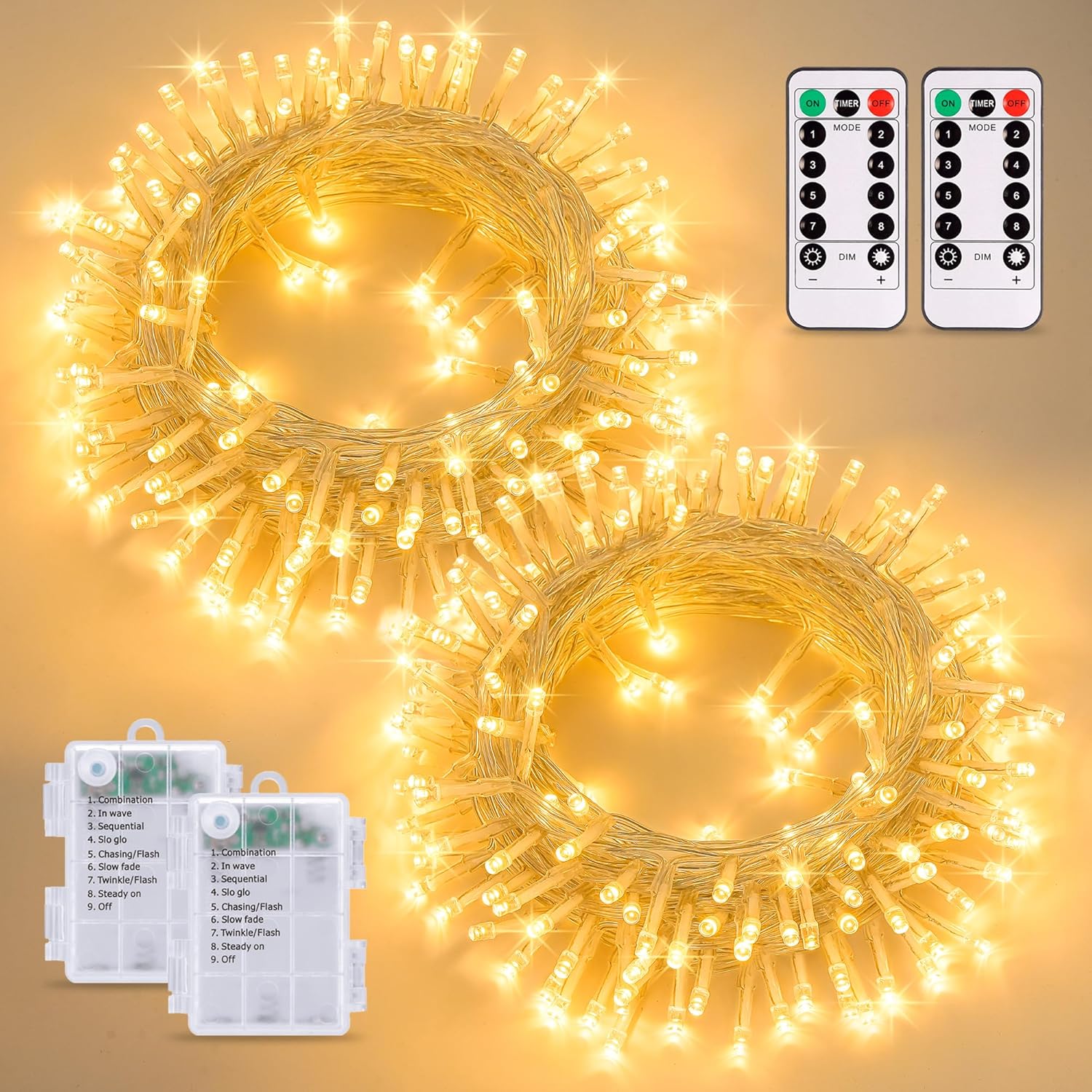 POTIVE 2 Pack String Lights Battery Operated with Remote，66ft 200 LED ...