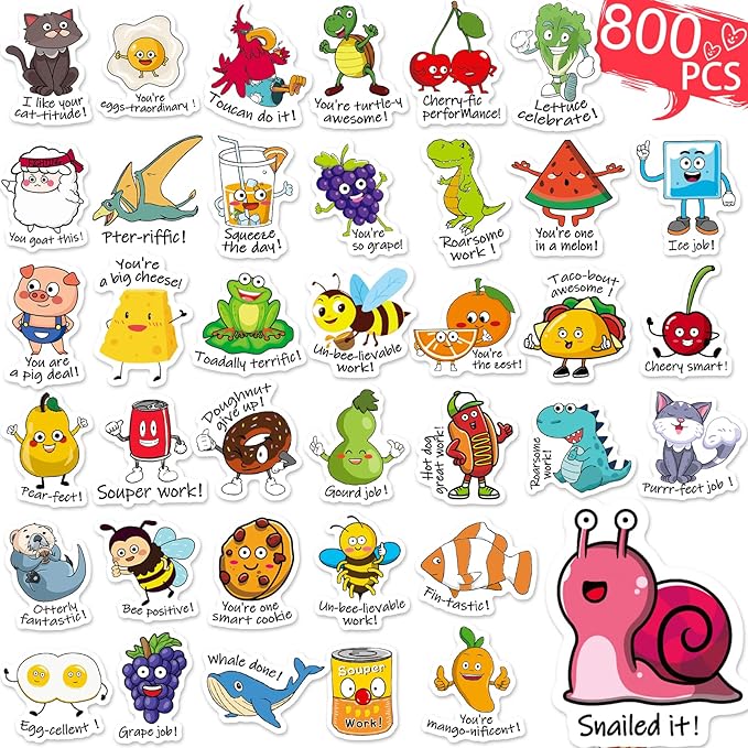 Amazon.com: 800 PCS Teacher Stickers for Students, Punny Reward ...