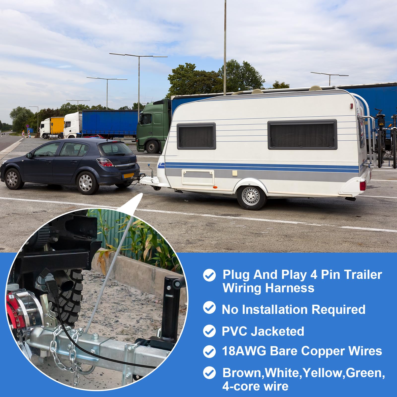 Snapklik.com : Gubrdfrsod 18AWG 5FT 4 Pin Trailer Connector Pure Copper ...