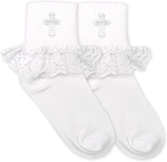 Amazon.com: Jefferies Socks Girls First Communion Lace Trim with Cross ...