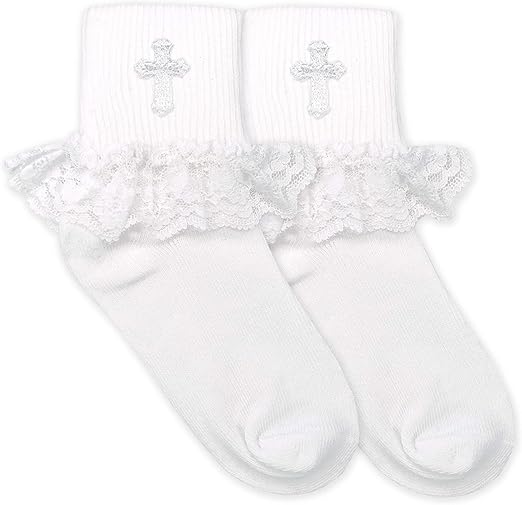 Amazon.com: Jefferies Socks Girls First Communion Lace Trim with Cross ...