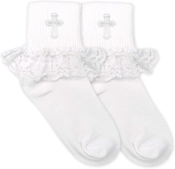 Amazon.com: Jefferies Socks Girls First Communion Lace Trim with Cross ...