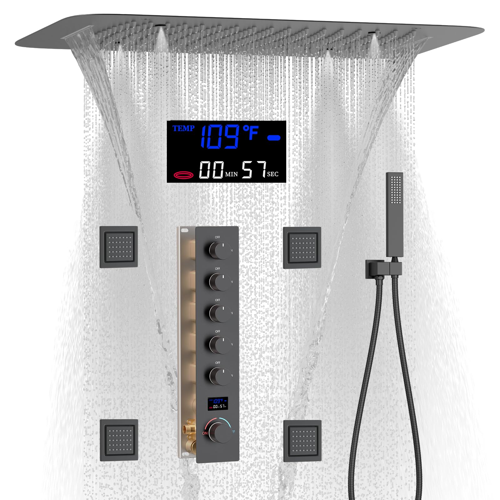 KATAIS Shower Faucet Set Matte Black Shower System Bathroom Temperature ...