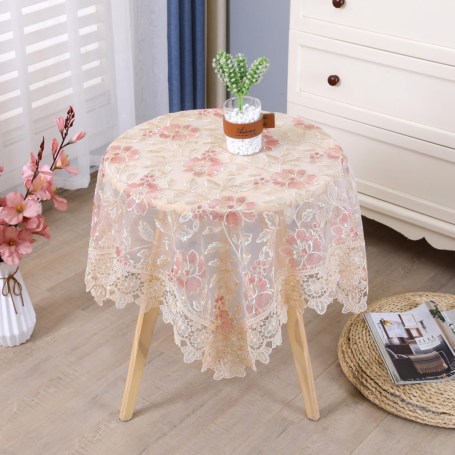 Amazon.com: Lace Small Tablecloth Nightstand Cover Cocktail Table Cloth ...