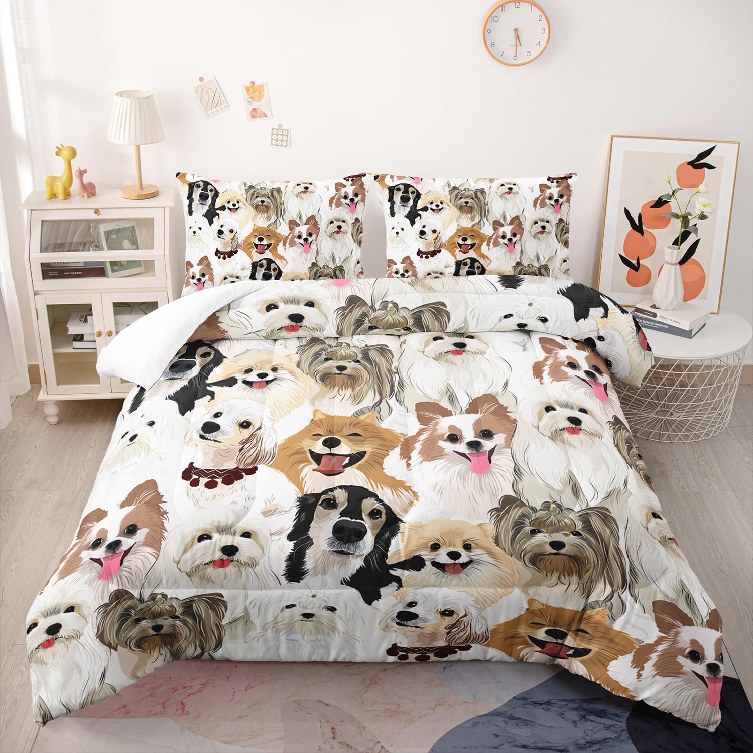 Amazon.com: Nttopship Cartoon Dog Comforter Set Full Size，Cute Dog ...