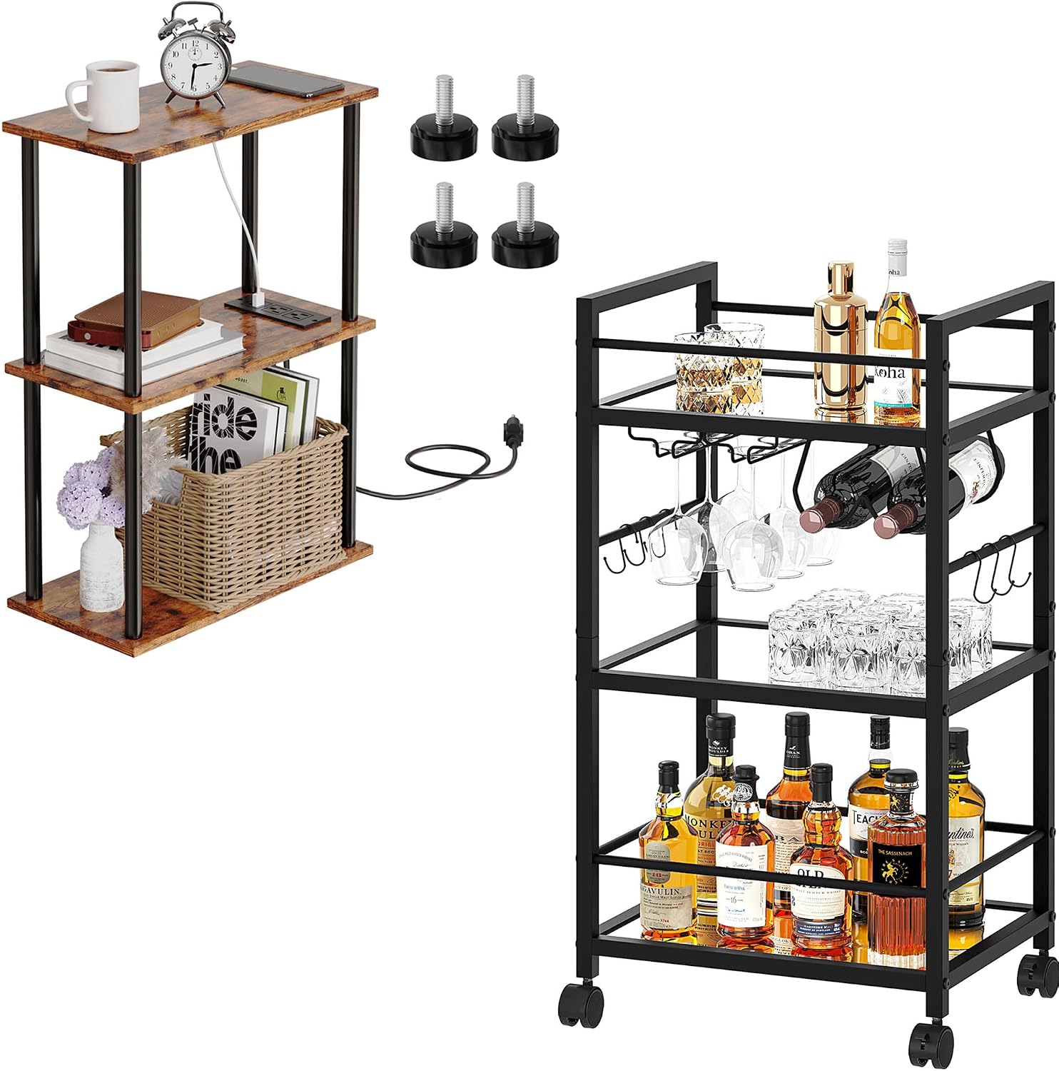 Amazon.com - Bar Cart, Serving Cart for Home & 3-Tier Narrow Side Table ...