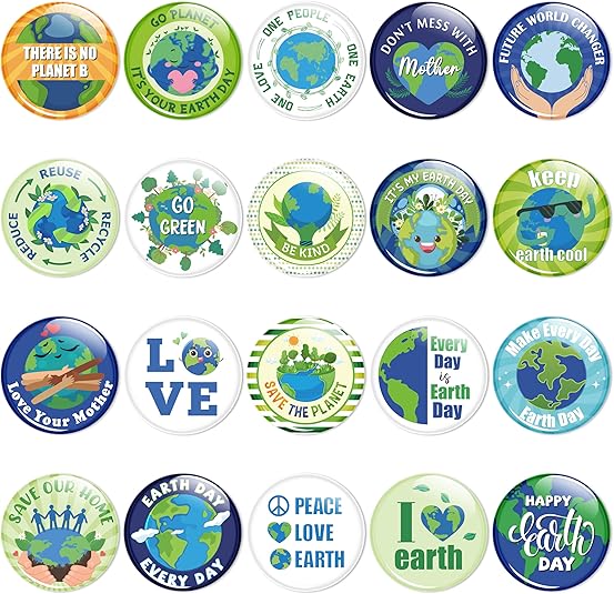 Amazon.com: Dvbonike 40Pcs Earth Day Button Pins - Save The Earth Round ...