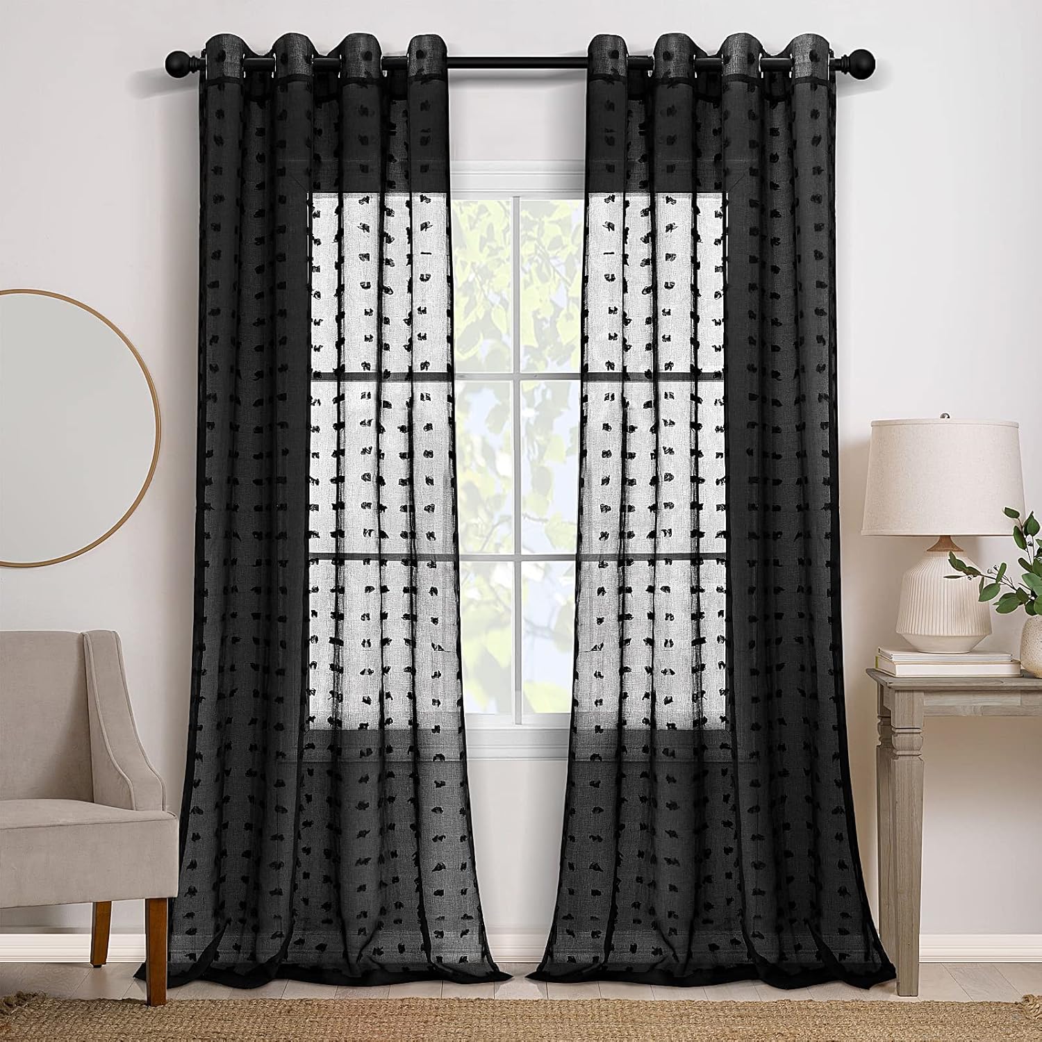 Amazon.com: Black Sheer Curtain 120 Inch Long Extra Long Curtain for ...