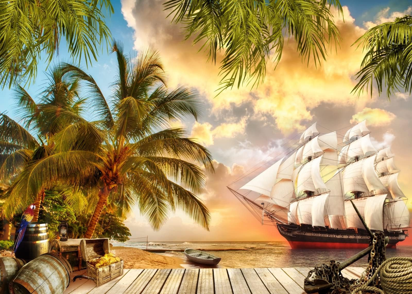 Amazon.com : BELECO 7x5ft Fabric Beach Island Pirate Ship Backdrop ...