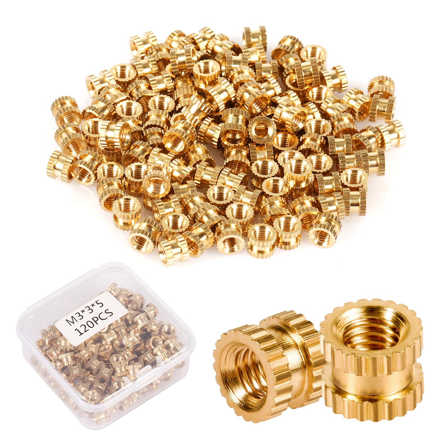 120pcs 3D Printing Threaded Insert, M3x3x5mm M3 Femeal Knurled Brass ...