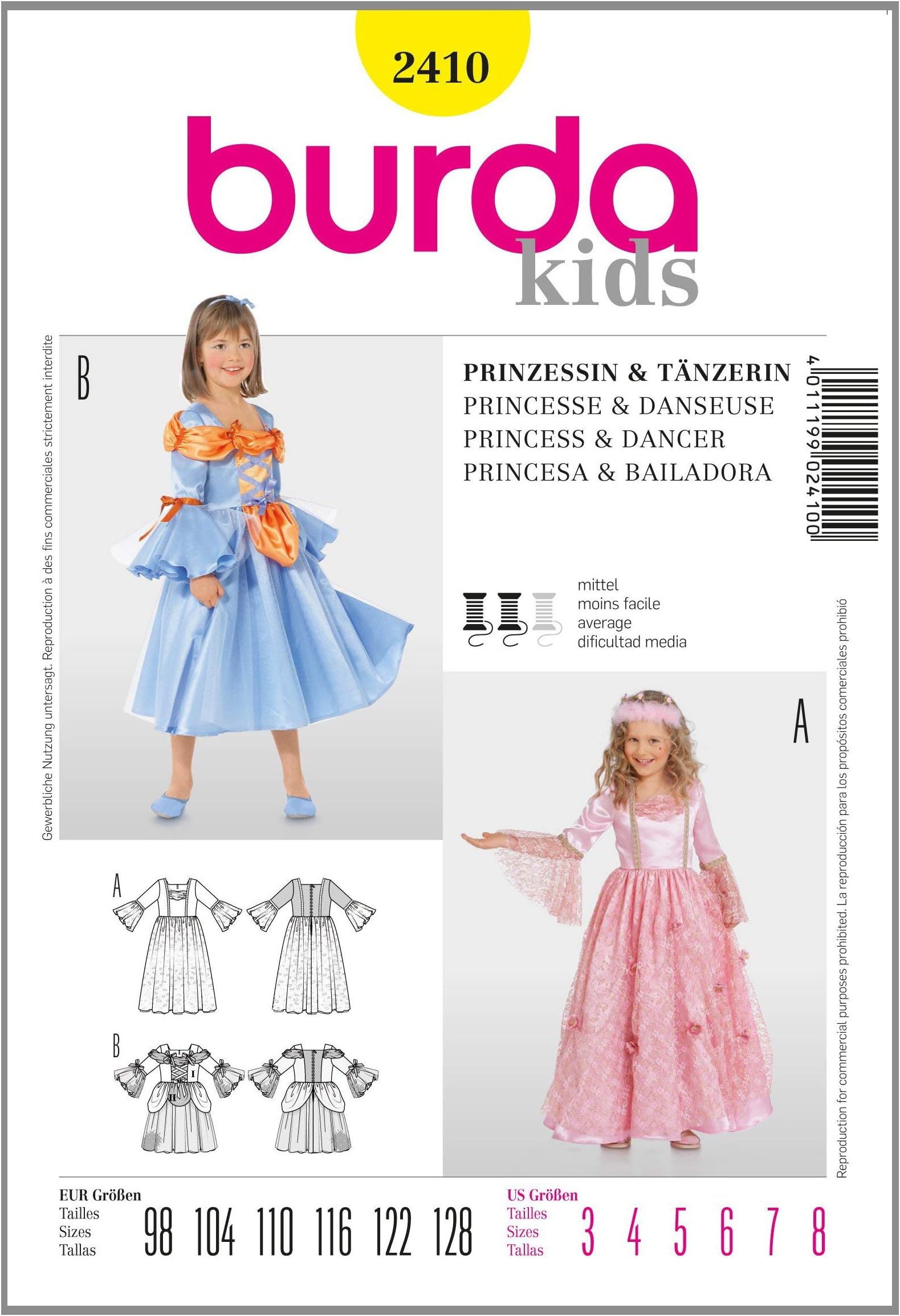 Burda 2410 - Cartamodello Abito Bambina 98-128 : Amazon.it: Casa e cucina