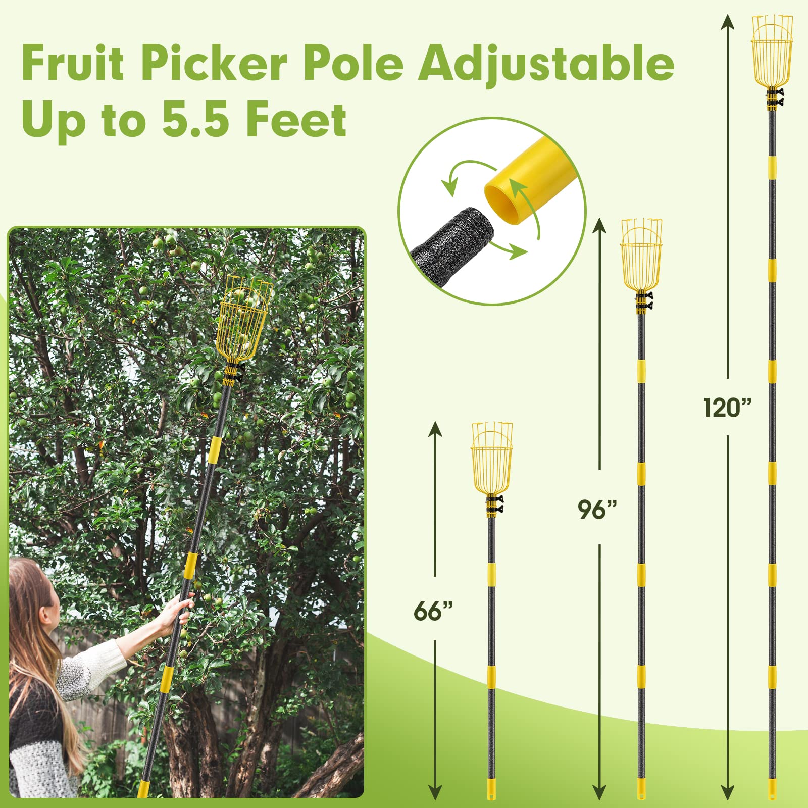 INFLATION Fruit Picker Tool,Apple Picker Pole with Basket,5.5 FT ...