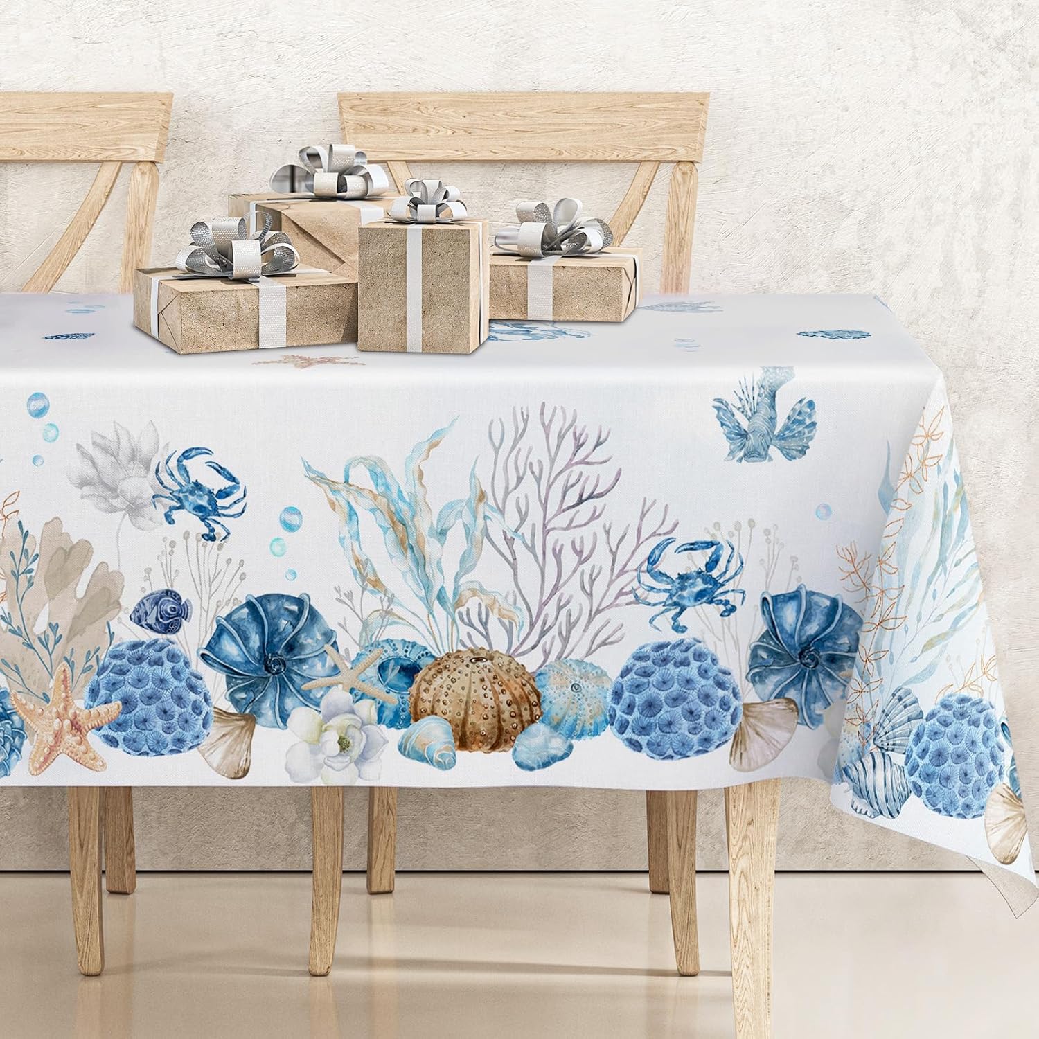 Amazon.com: Under The Sea Tablecloth Watercolor Beach Coral Seashell ...