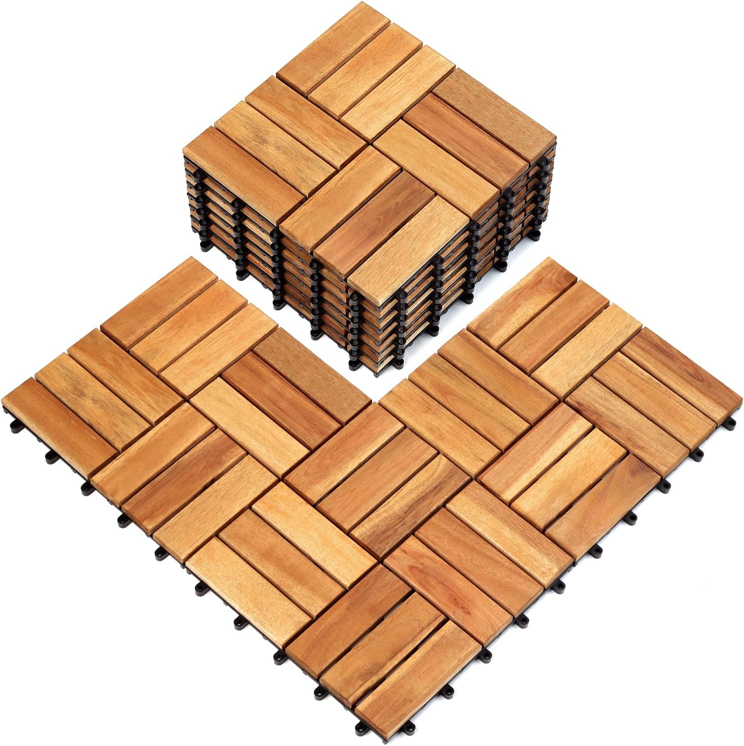 Amazon.com: Villa Acacia Wood Interlocking Deck Tiles for Outdoor Patio ...