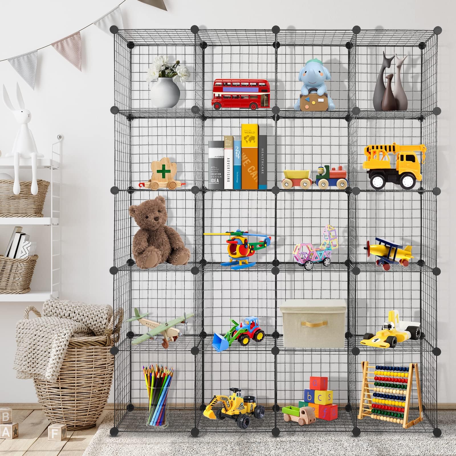 Amazon.com: KOUSI 14"x14" Wire Cube Storage, Metal Grid Organizer, 25 ...