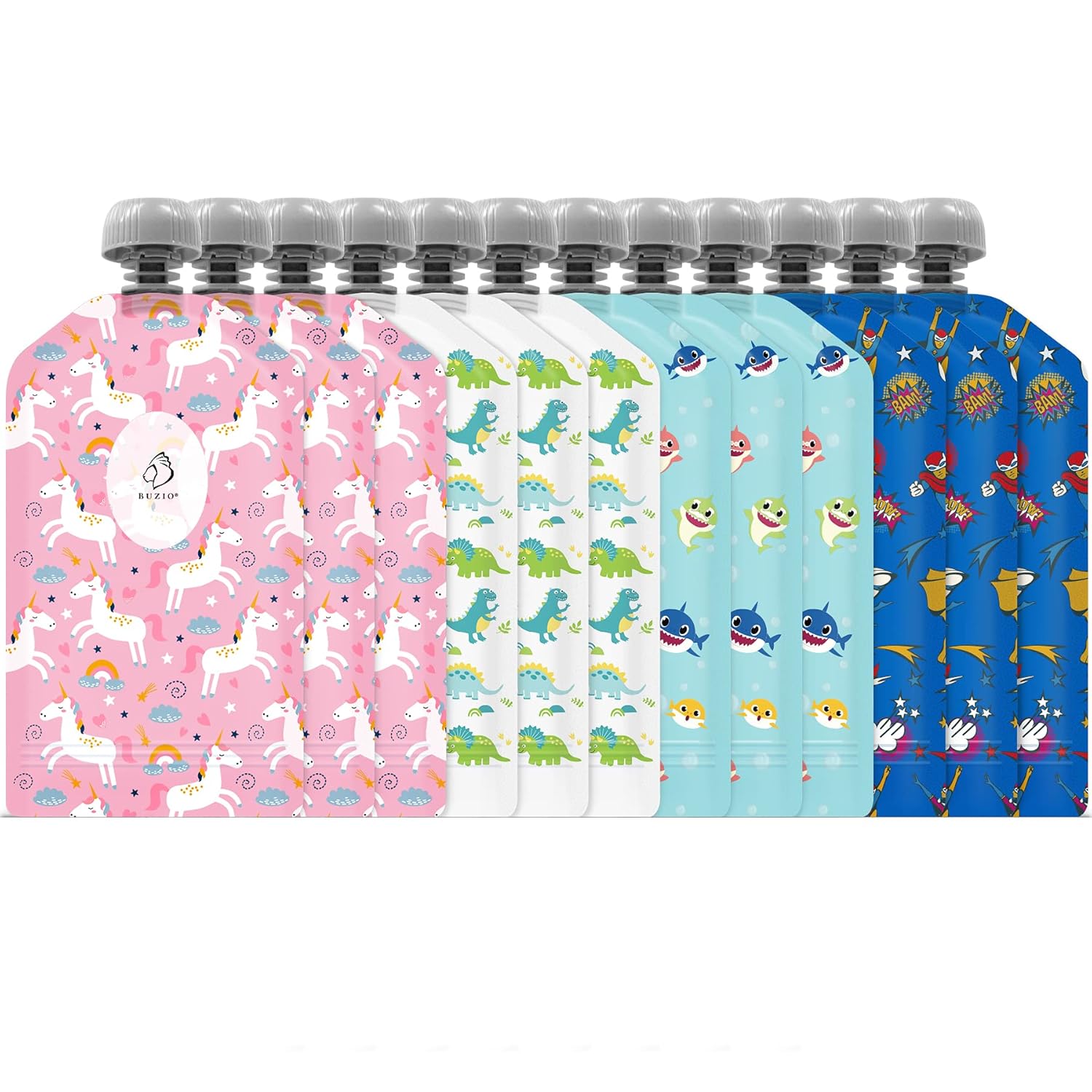 Amazon.com : BUZIO Reusable Food Pouches, 12 Packs 5oz Toddlers Food ...