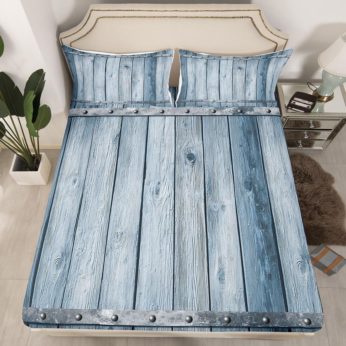 Amazon.com: Feelyou Rustic Barn Door Bed Sheet Set Full Size Wood Grain ...
