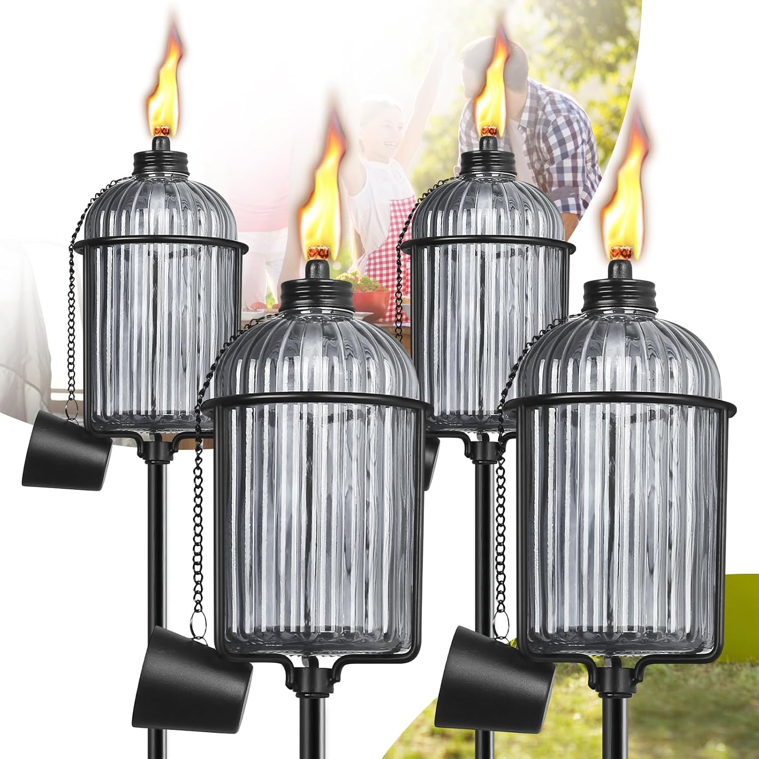 FAN-Torches 4 Pack Gray Glass Garden Torch, Colorful Outdoor Torch ...