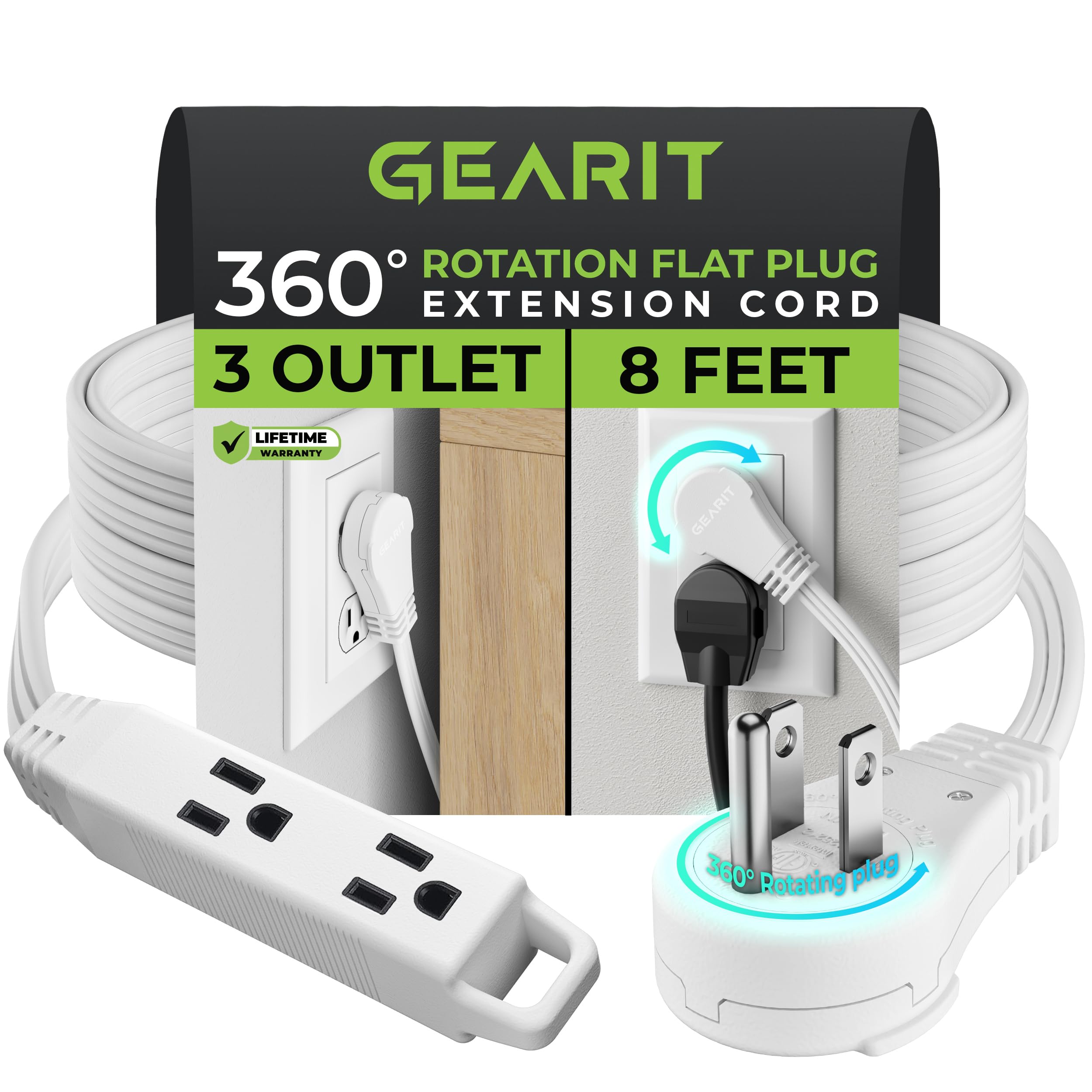 Snapklik.com : GEARit 360 Rotating Flat Plug Extension Cord