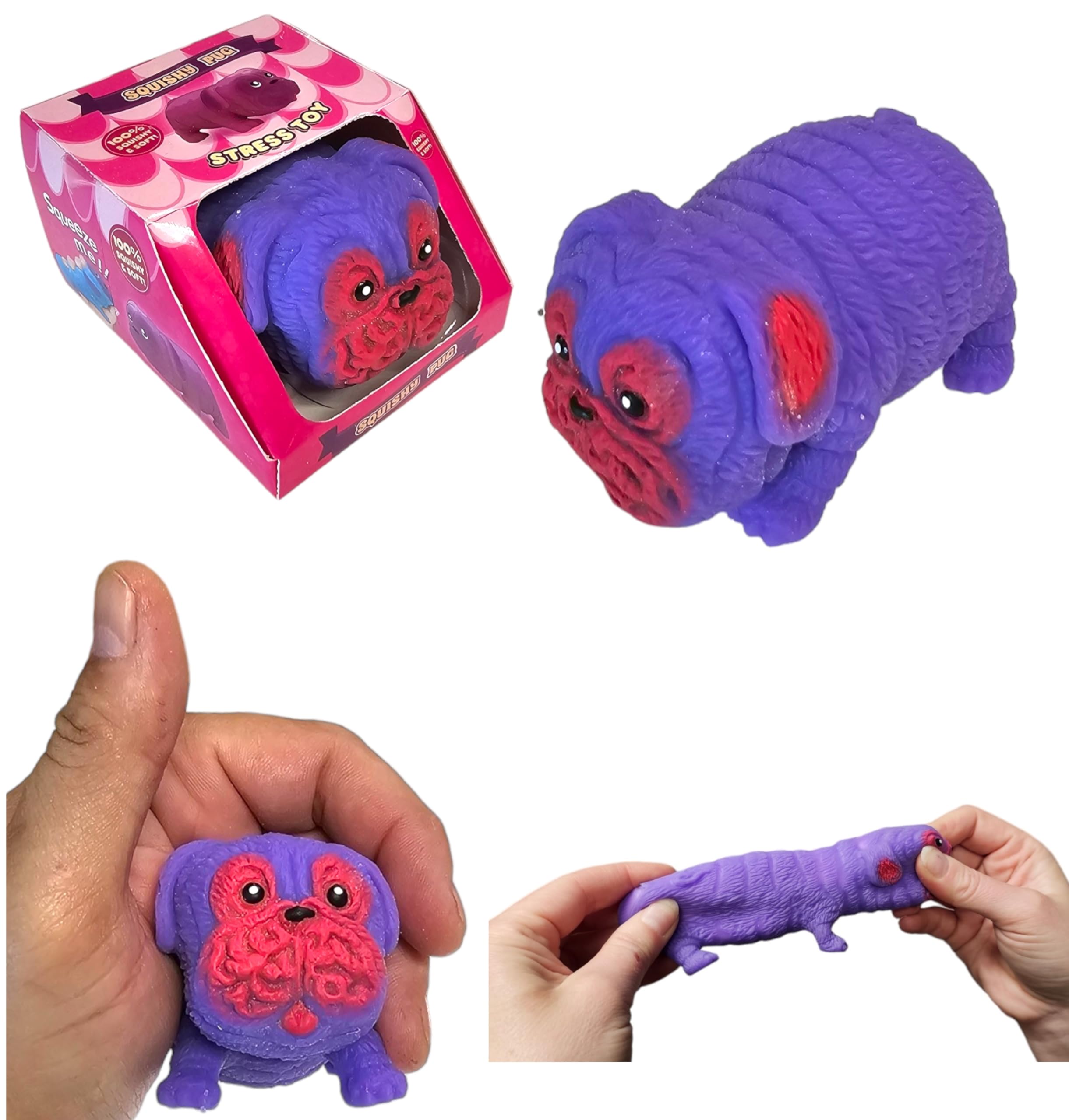 Amazon.com: Squishy Stretchy Pug (2.5" to 6.5") Rubber Fidget Sensory ...