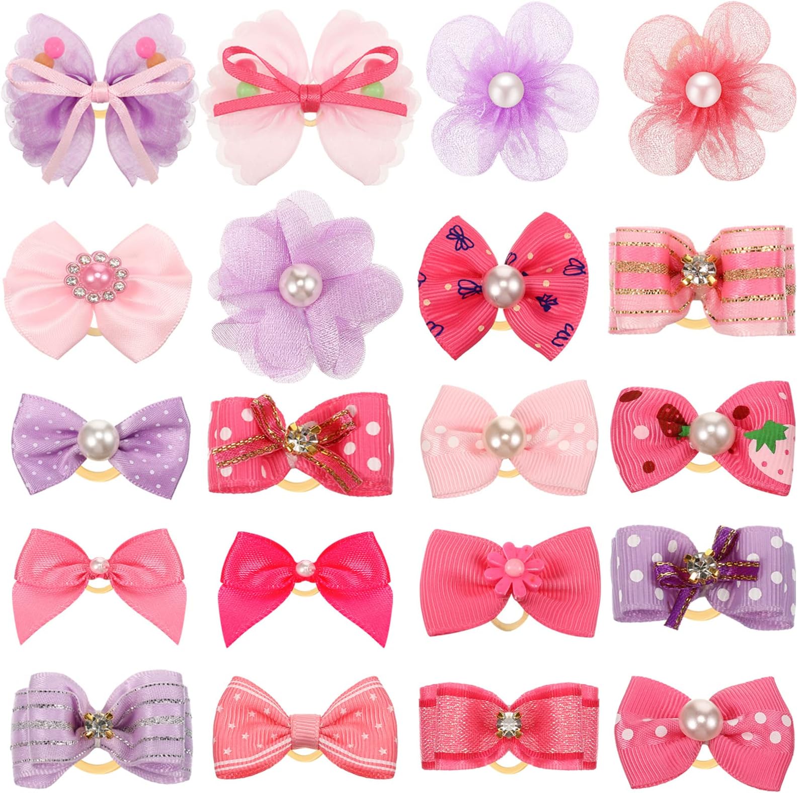 Amazon.com : Meyeyaia 20PCS Dog Bows with Rubber Bands, Pink Puppy Bows ...