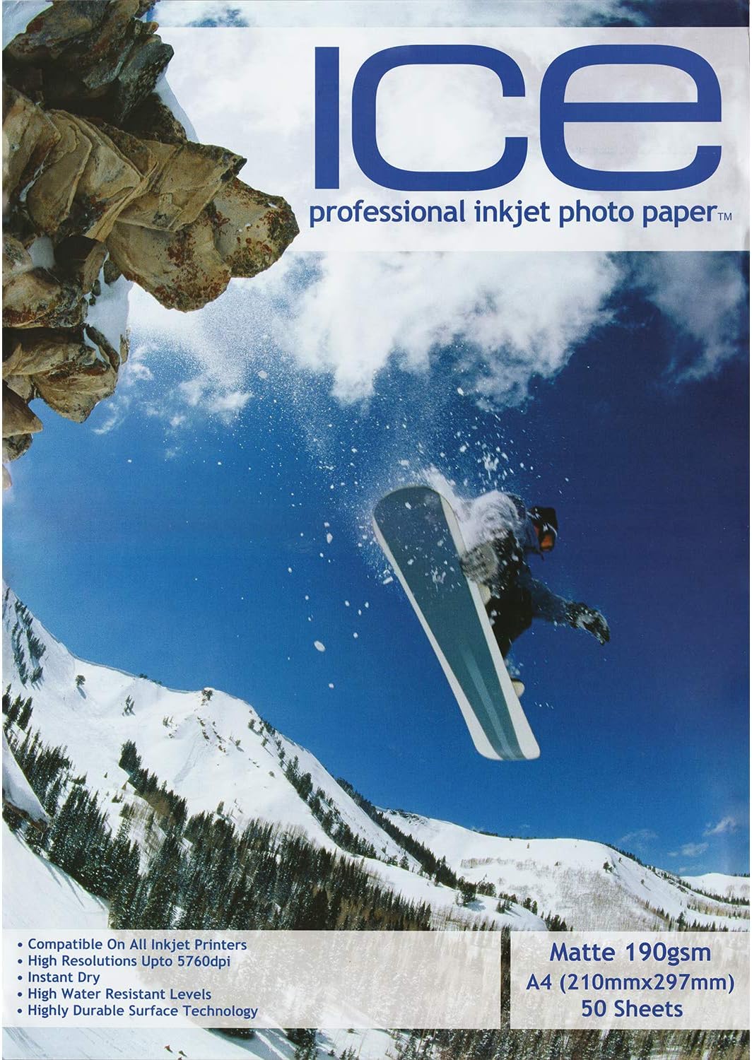 Ice A4 Professional Matte Photo Paper for Inkjet Printers 190gsm 50 ...