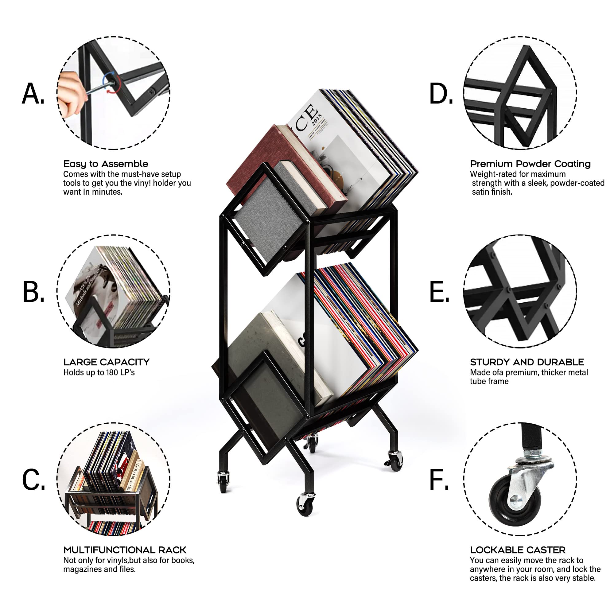 Snapklik.com : 2-Tier Movable Vinyl Record Storage Rack, Vinyl Record ...