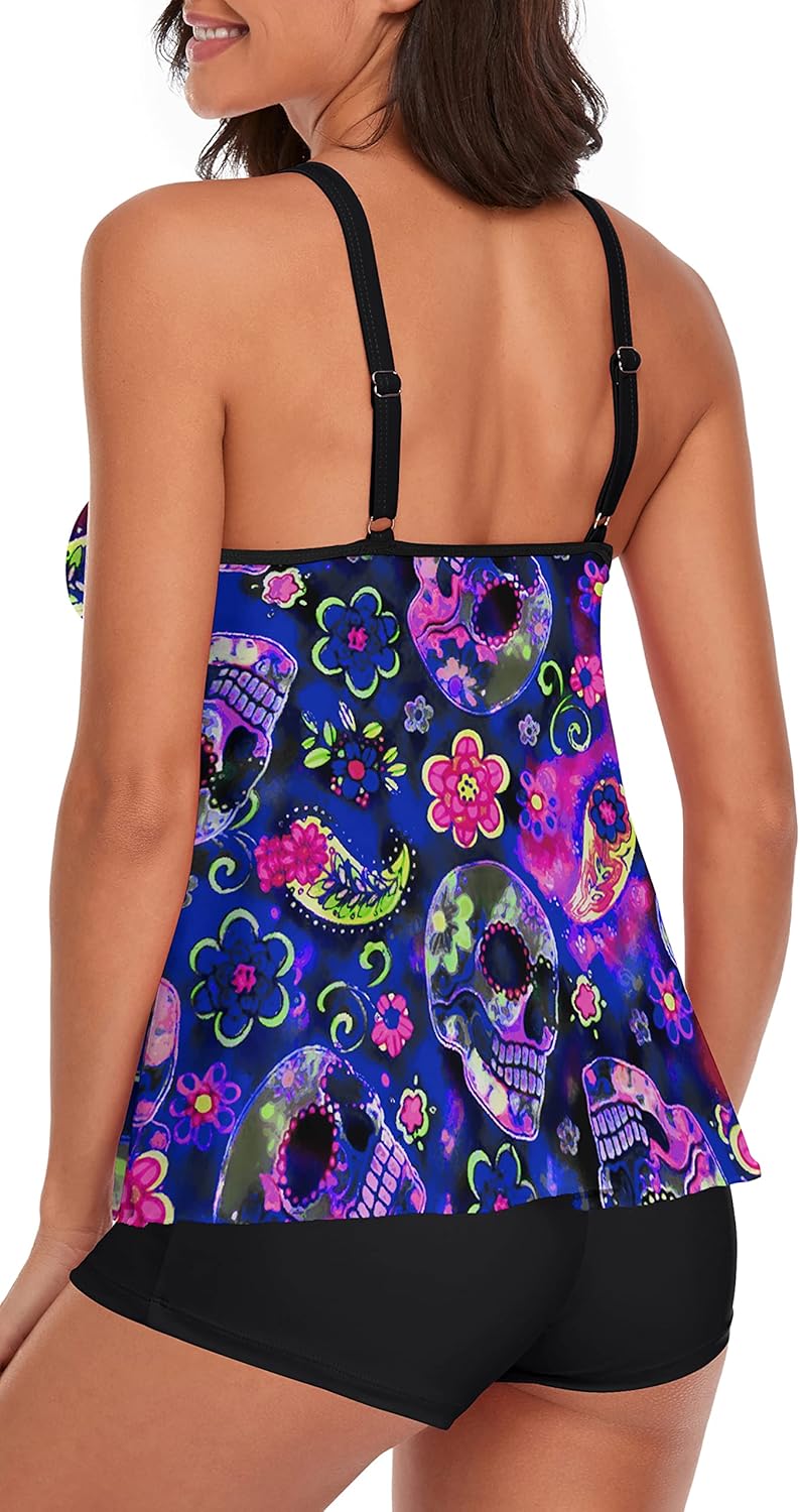 Flowy Tankini Bathing Suits for Women Tummy Control Swimsuits Two Piece ...