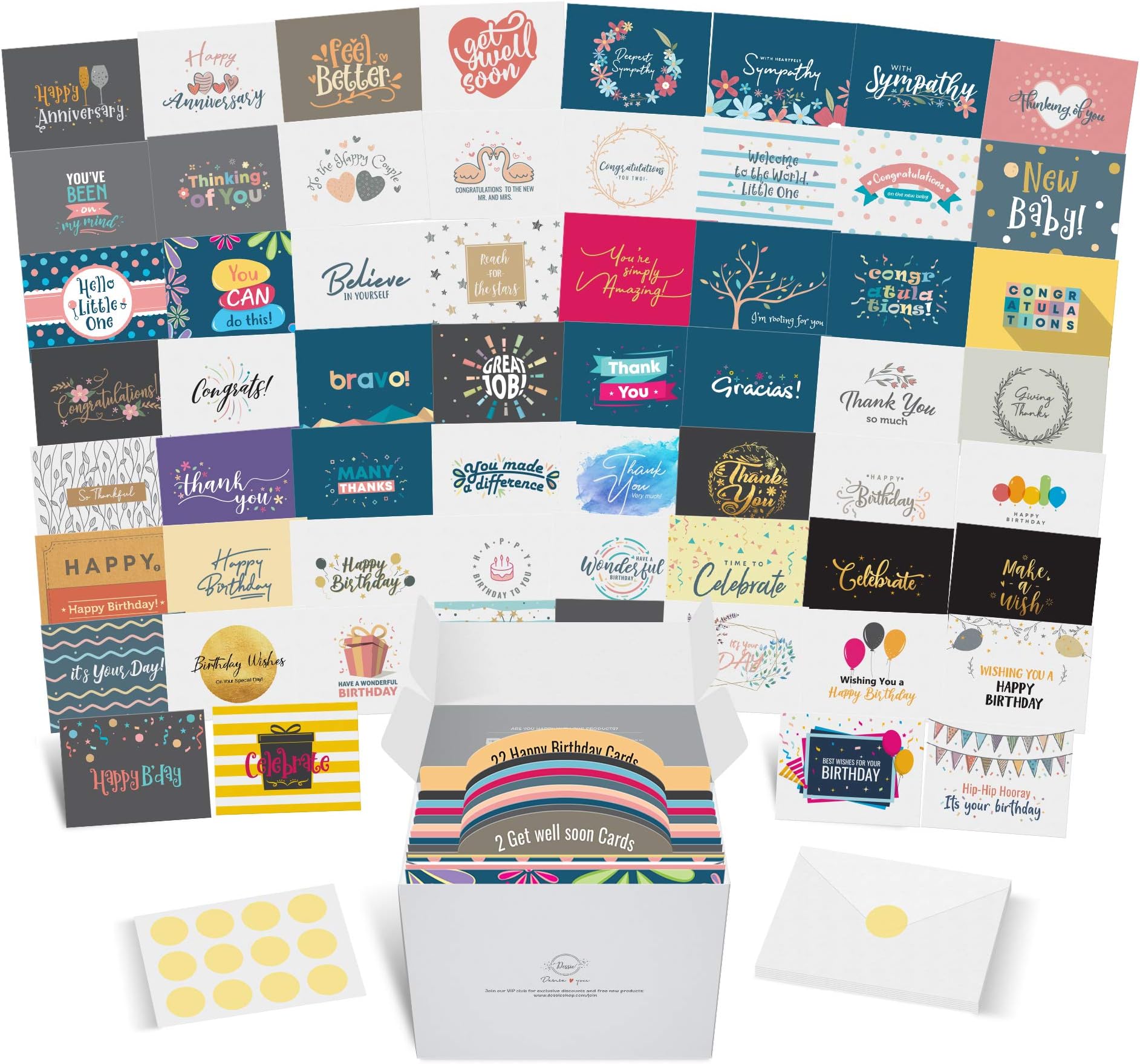 Dessie 60 Unique Large Greeting Cards Assortment with Envelopes and ...