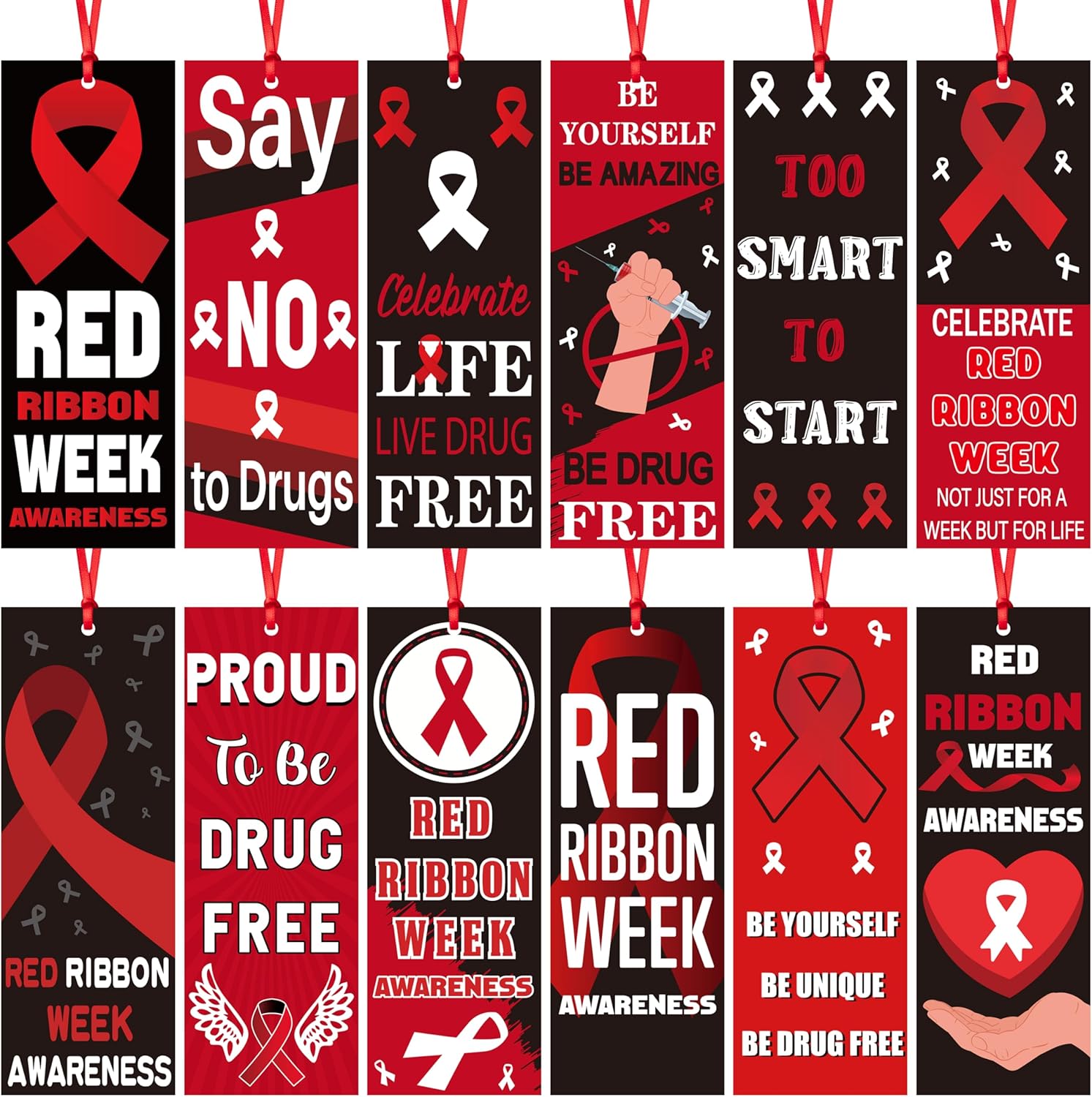 Amazon.com: Haooryx Red Ribbon Week Awareness Bookmarks - 120Pcs ...
