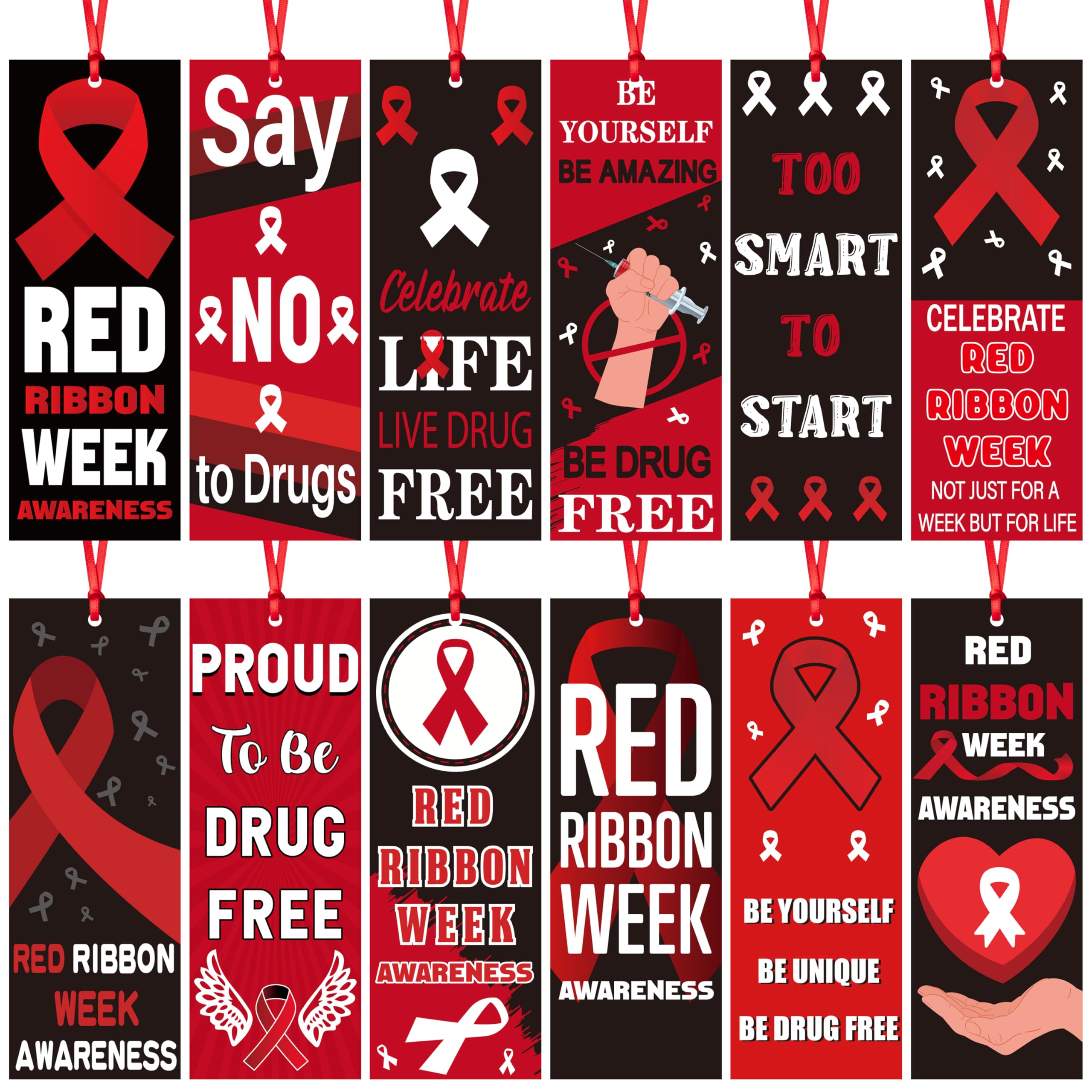 Amazon.com: Haooryx Red Ribbon Week Awareness Bookmarks - 120Pcs ...