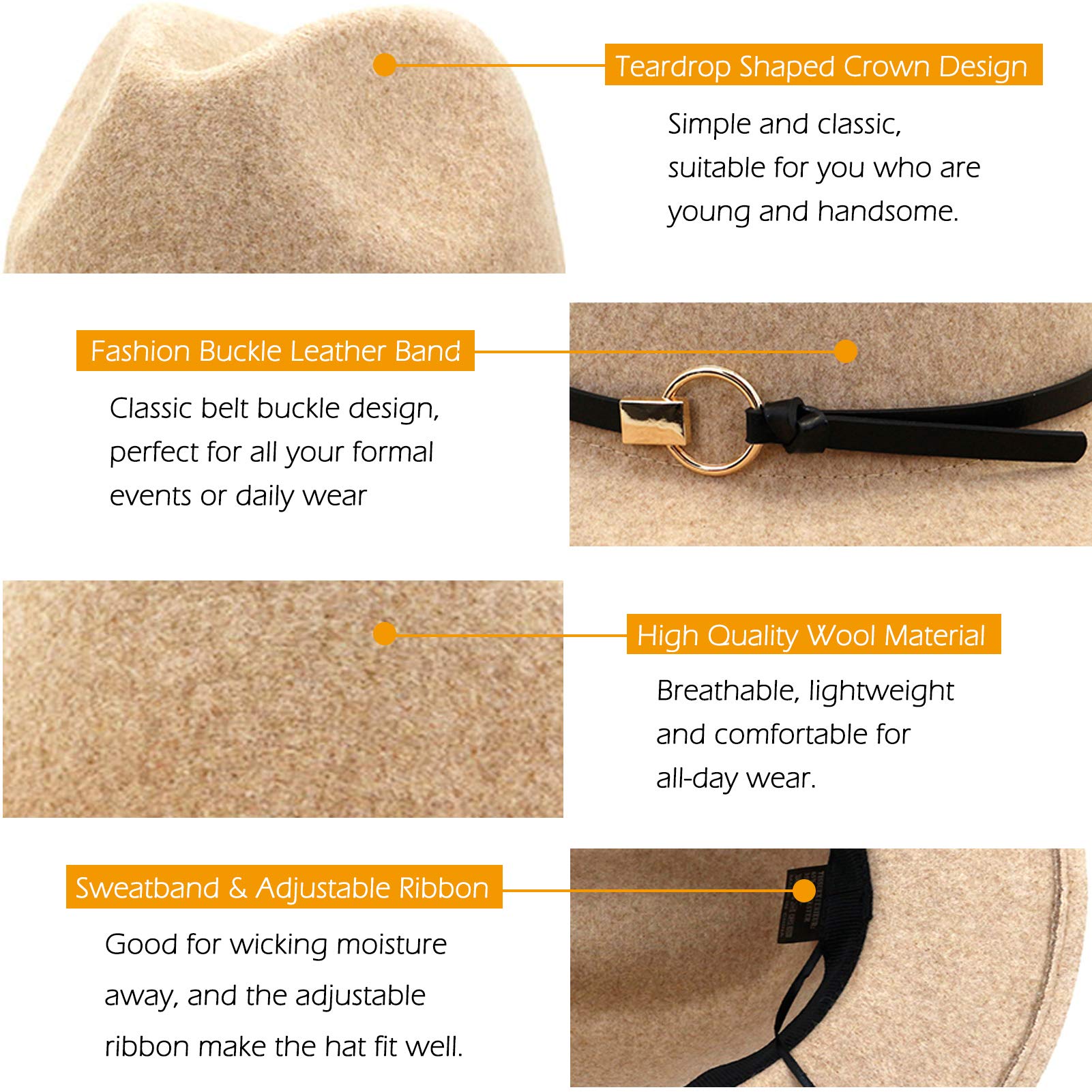 Snapklik.com : Women Wool Wide Brim Belt Buckle Fedora Hat Circular ...