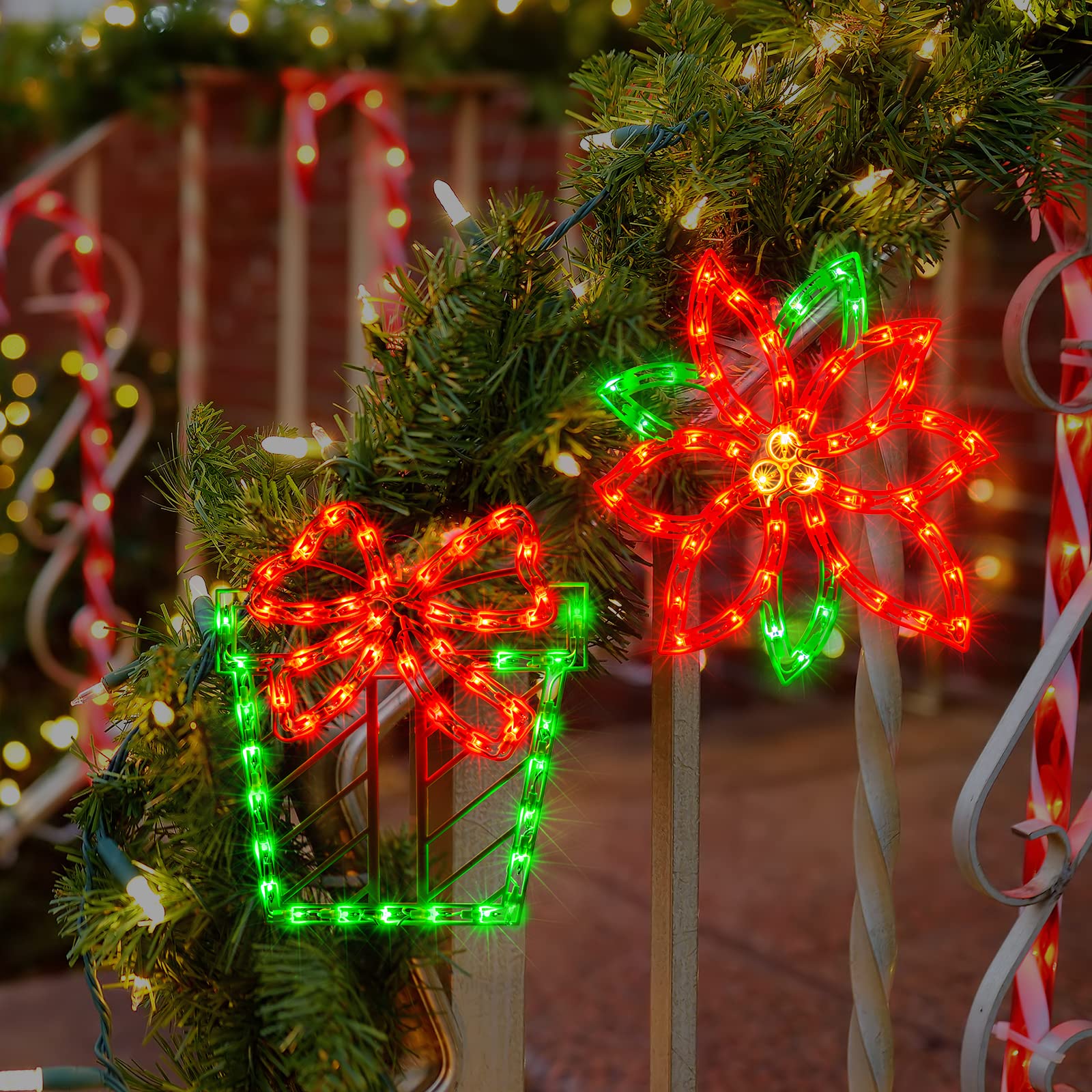 Lighted Outdoor Christmas Decorations Poinsettias Santa Land 4.00In