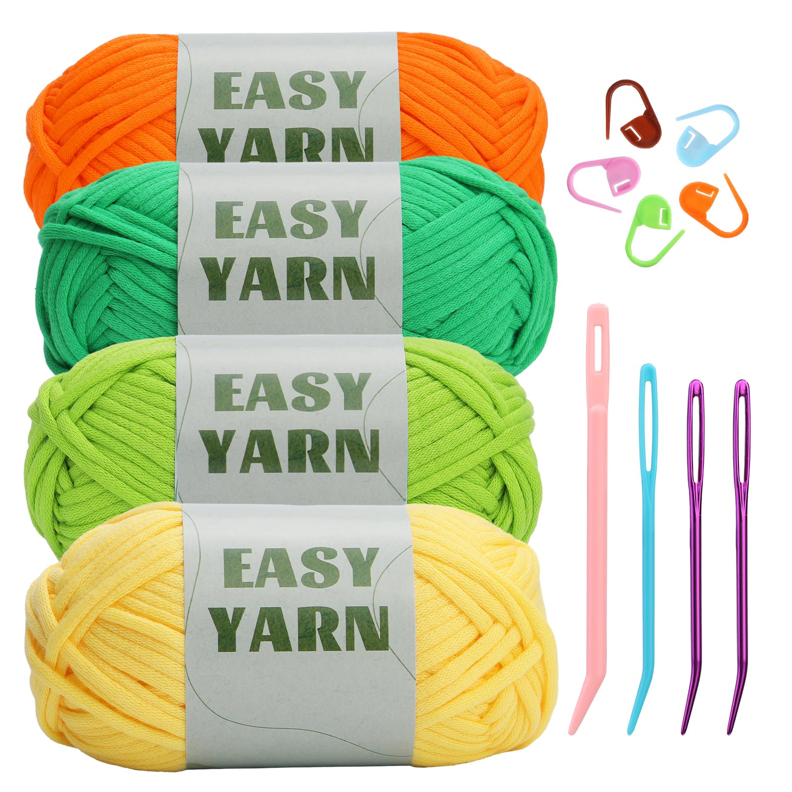 Beginners Crochet Yarn, 4 * 50g No Split Yarn, Chunky Cotton Yarn, Easy ...