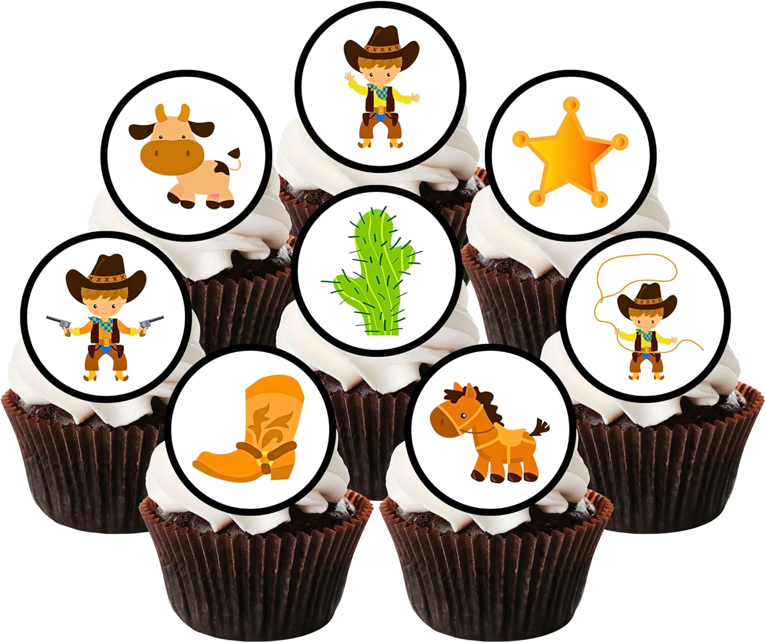 Amazon.com: 24 Cowboy Edible Cupcake Toppers - Stand Up Discs Wafer ...
