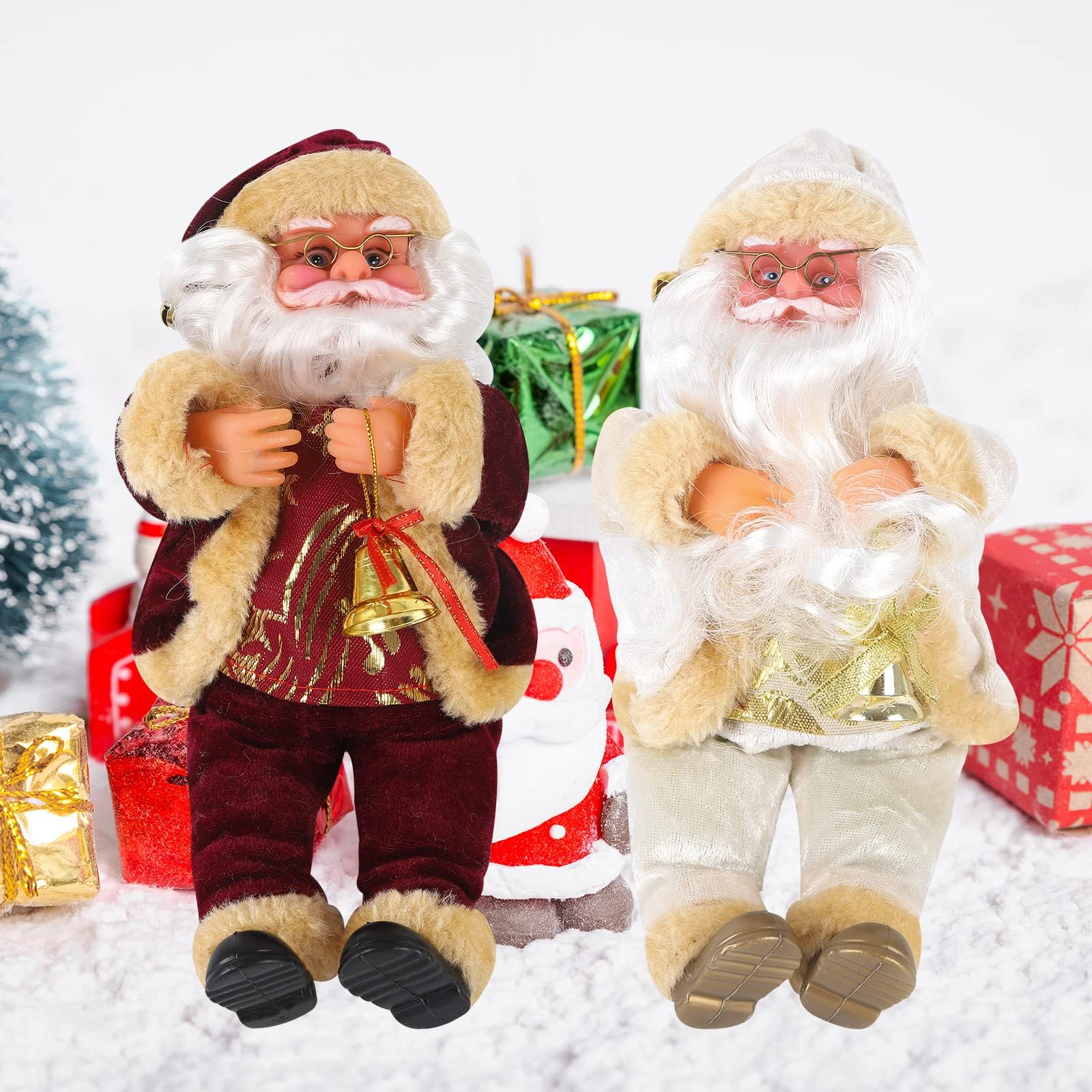 25CM Christmas Santa Claus Figurine Ornament Christmas Sitting Santa ...