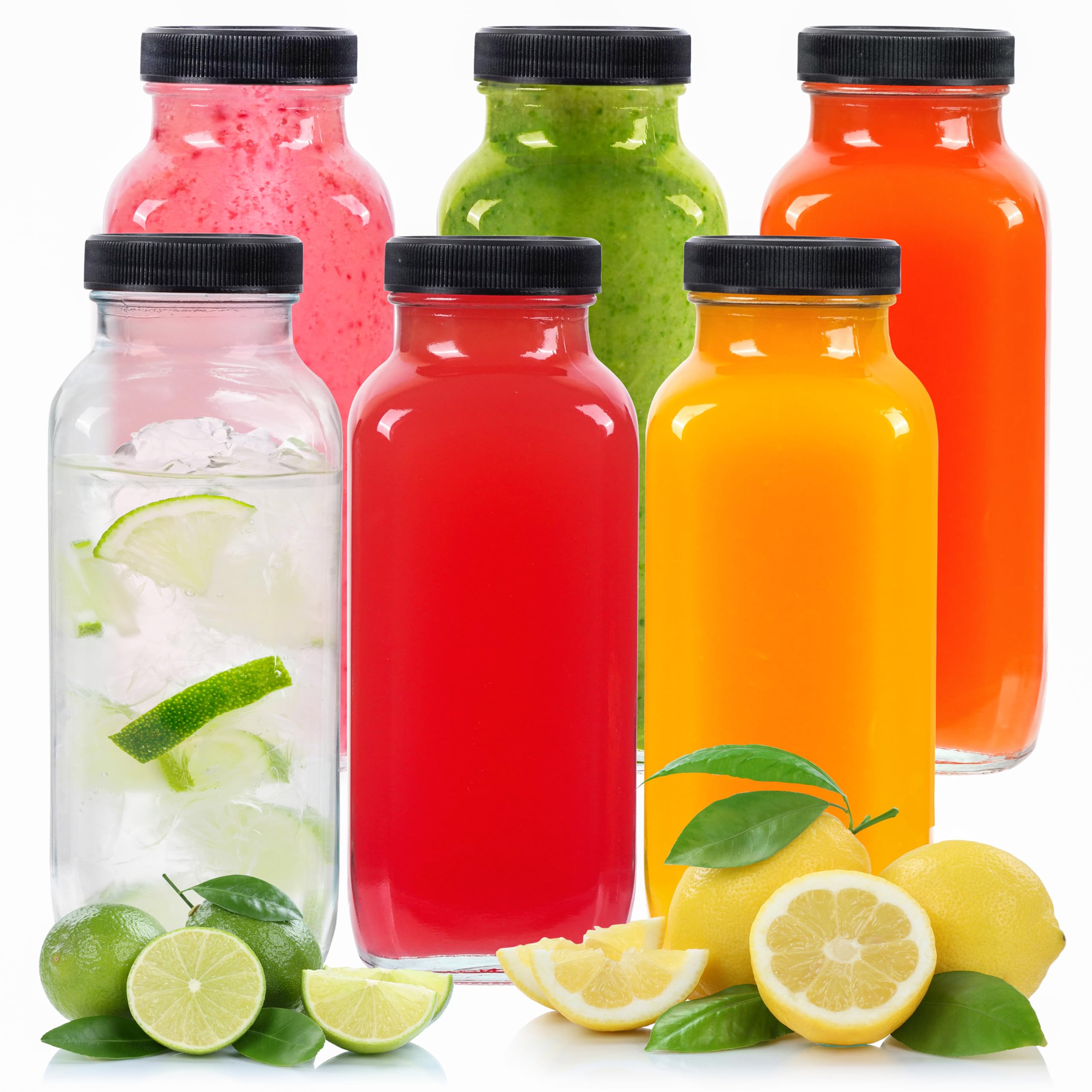 Winter Shore 475ml (16 oz) Glass Juice Bottles with Lids [6 Pack ...