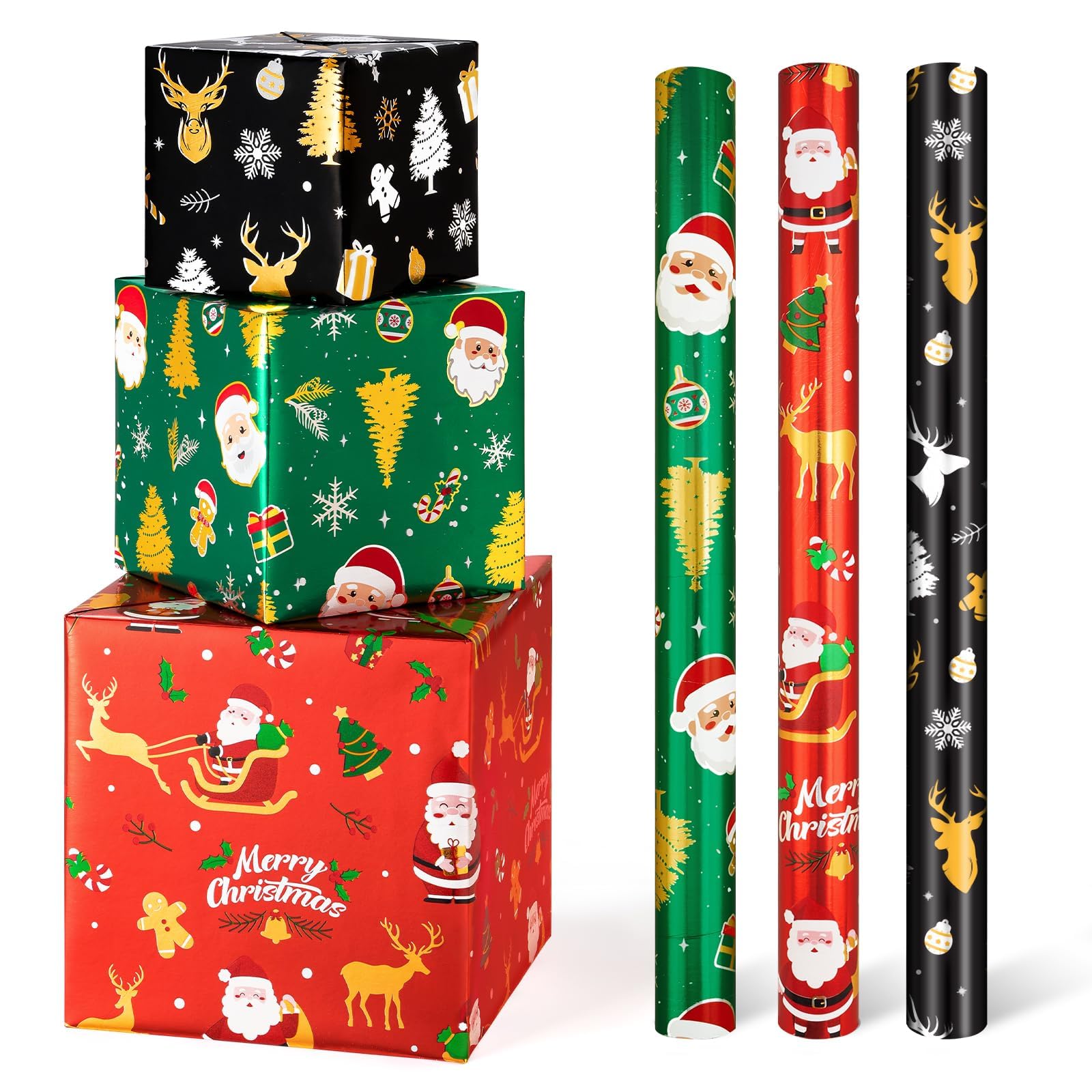 Snapklik.com : WERNNSAI Christmas Kids Wrapping Paper - 3 Rolls 17" X ...