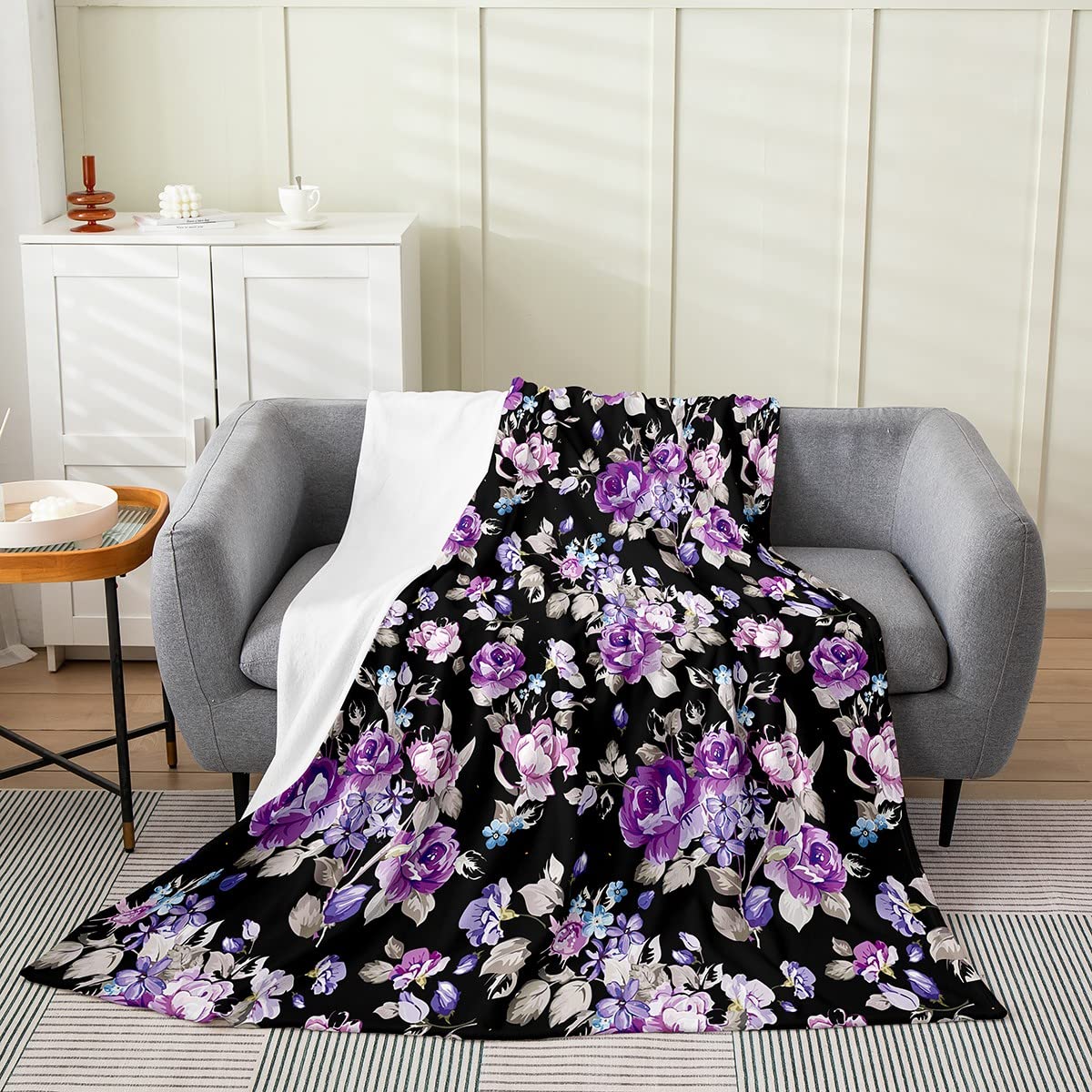 Amazon.com: Erosebridal Rose Throw Blanket Twin, Exotic Purple Flower ...
