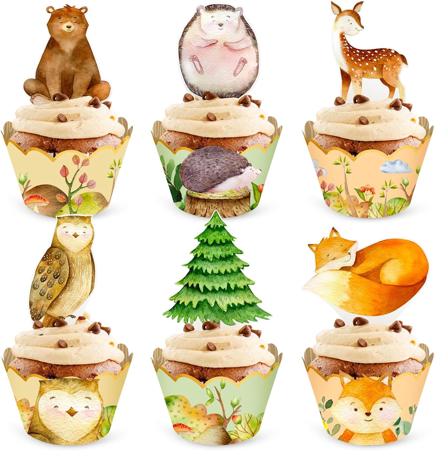 NICROLANDEE 60 Pcs Cupcake Toppers Decorations, Woodland Animal Kids ...