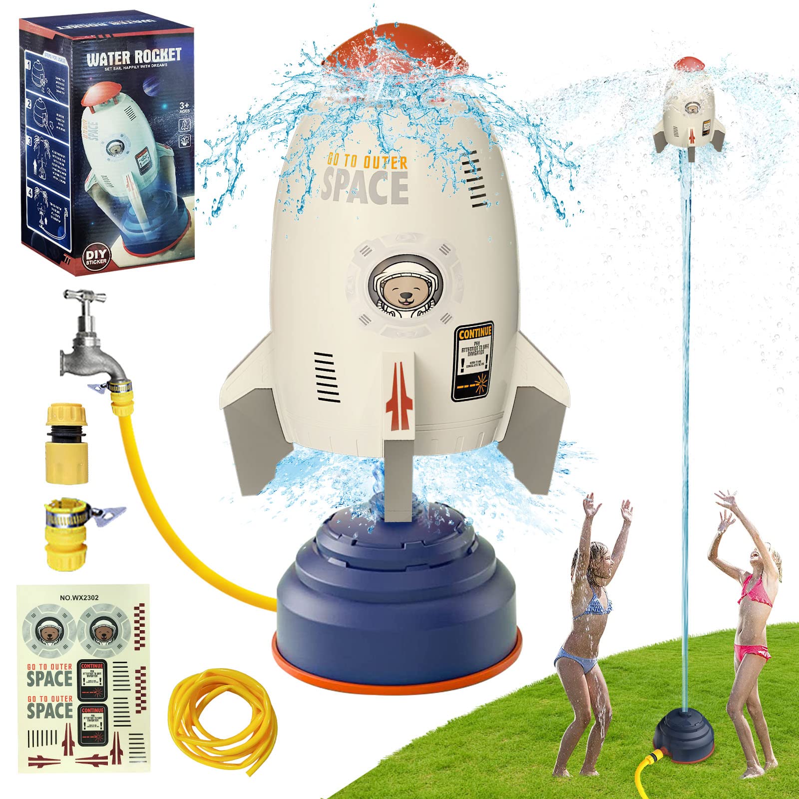Buy Rocket Sprinkler for Kids and Toddlers, Outdoor Water Toys, 360 ...