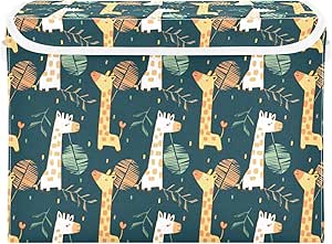 Amazon.com: Storage Bins with Lid Cartoon Giraffe Leaf Dark Blue Toys ...