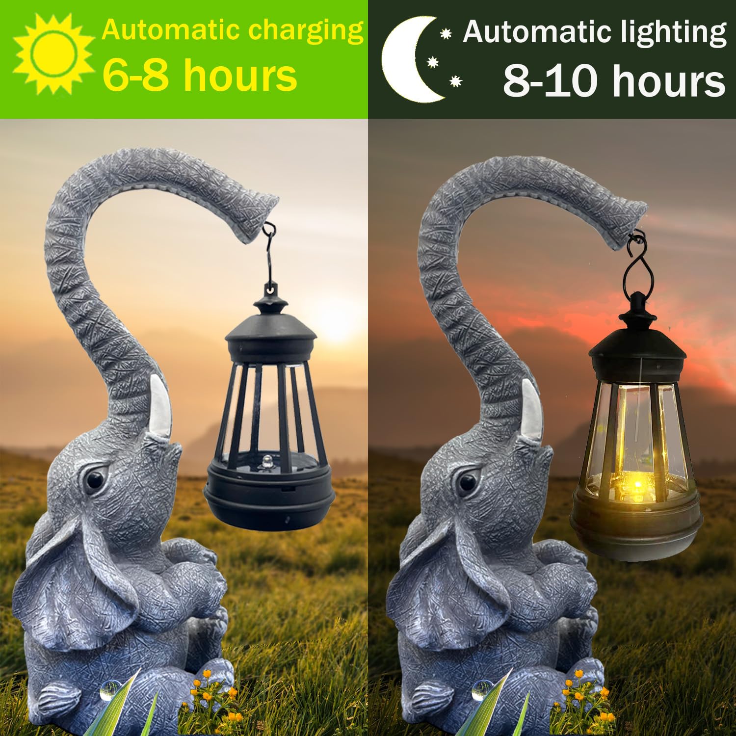 Elephant Outdoor Solar Light 10.6 Inch Statue Elephant With Solar ...
