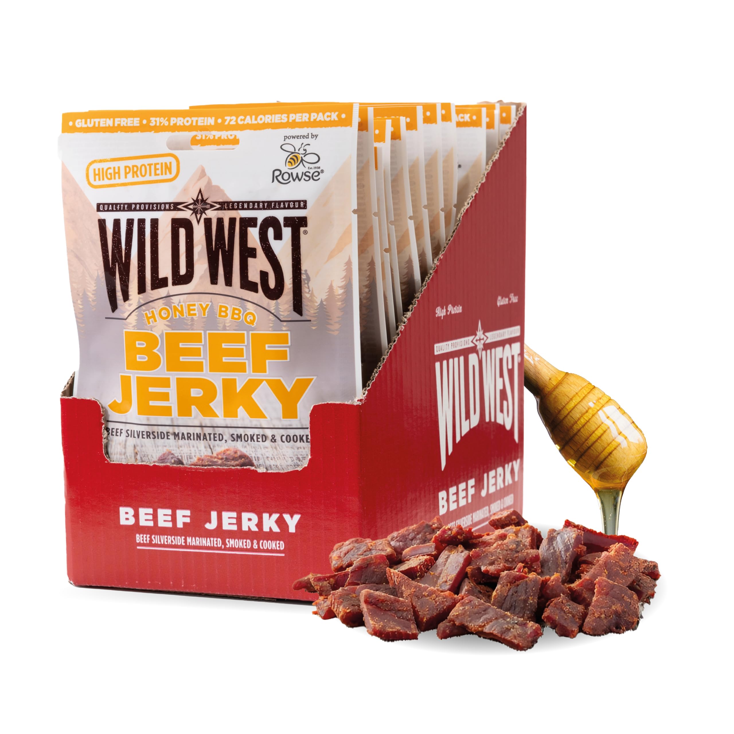 Wild West Beef Jerky, 16 x 25g Honey BBQ Rindfleisch, Beef Jerky high Protein Trockenfleisch ...