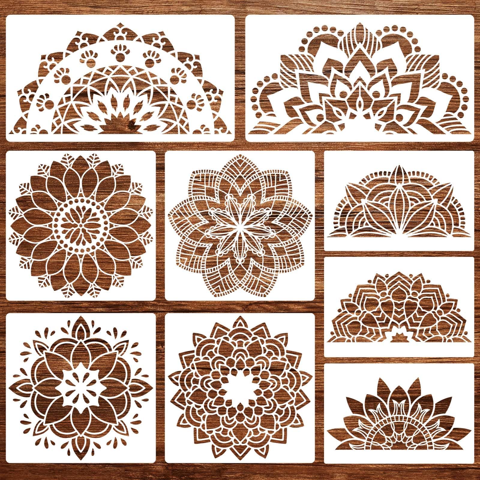 Amazon.com: 9 Pack Large Mandala Stencils for Painting Mandala Painting ...
